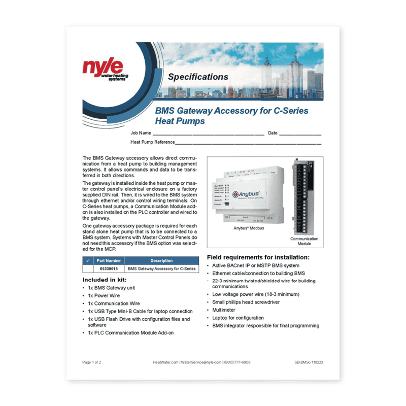 Submittal: BMS Gateway (C-Series) | Nyle Water Heating Systems